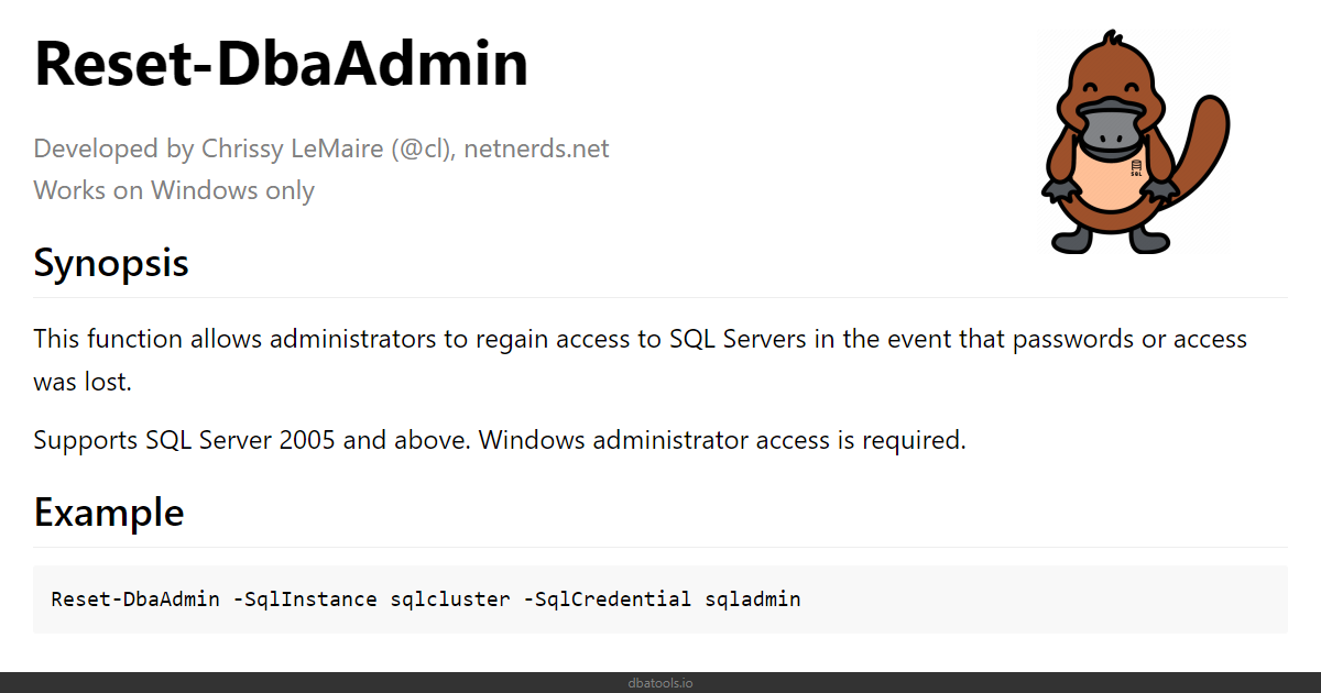Dbatools Docs Reset Dbaadmin